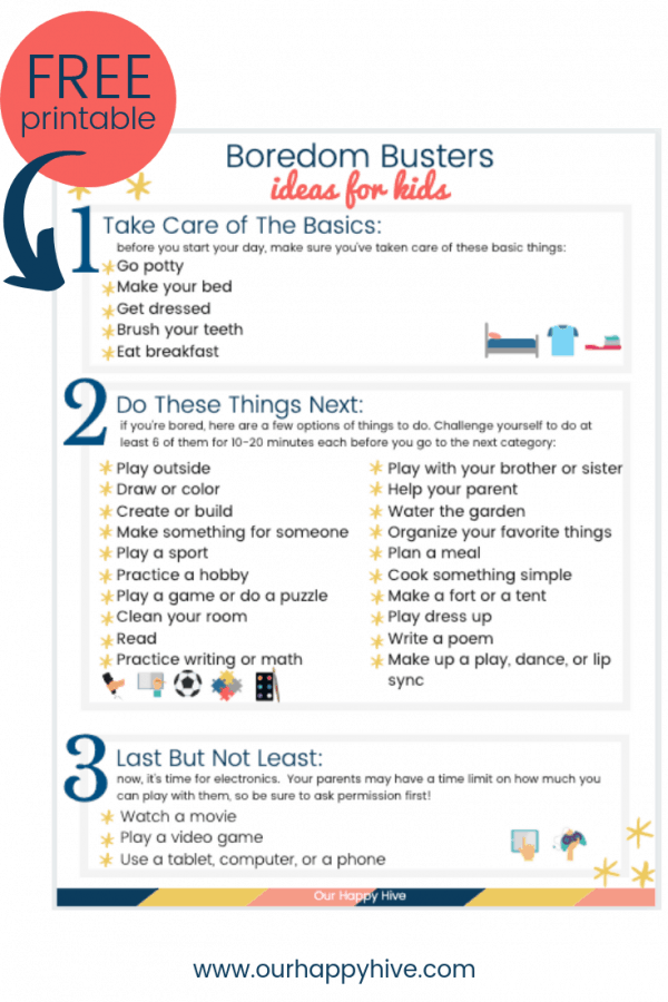 What To Do When Your Kids are Bored at Home - FREE PRINTABLE